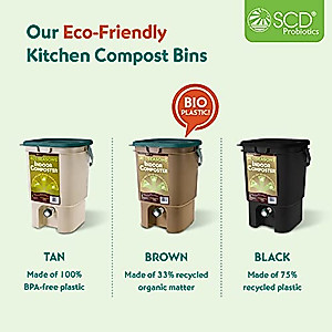 All Seasons Indoor Composter Kit, 5-Gallon Dark Tan Countertop Kitchen Compost Bin with 2 lbs. (1 Gallon) of Bokashi - Easily Compost in Your Kitchen After Every Meal by SCD Probiotics