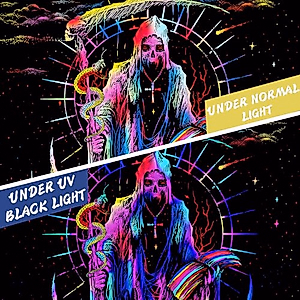 Blacklight Skull Tapestry for Bedroom, Hippie Grim Reaper and Skeleton Posters Wall Hanging for Men Room Decor, Large Black Light Cool Gothic Tapestries for Men Living Room Dorm Decor (60in x 79in)