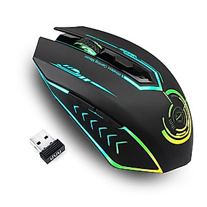UHURU Wireless Gaming Mouse Up to 10000 DPI, Rechargeable USB Wireless Mouse with 6 Buttons 7 Changeable LED Color Ergonomic Programmable MMO RPG for PC Laptop, Compatible with Windows Mac