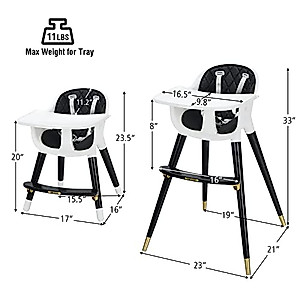 INFANS 3 in 1 Wooden High Chair for Kids and Toddlers, Modern Convertible Design with Removable Tray, Detachable Cushion, Adjustable Legs, 5-Point Harness, Footrest, Dinning Seat for Infant Girl Boy