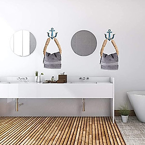 Agolla Nautical Toilet Paper Holder, Rustic-Industrial Wall-Mounted Beach Themed Rope Towel Ring with Metal Hook for Bathroom Decor (Blue)