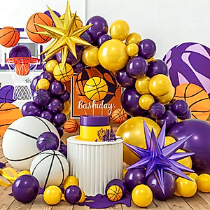 Purple and Yellow Balloon Arch Kit,Basketball Balloons with Gold Purple Star Foil Balloons,for Boys Basketball Party Sport Theme Birthday Graduation Anniversary Wedding Baby Shower Decorations