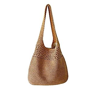JI YA LI Handwoven Straw Vintage Purse Bag Soft Straw Beach Bag Handbag Shoulder Bag Boho Beach Sea Tote Basket Rattan Vacation Bag