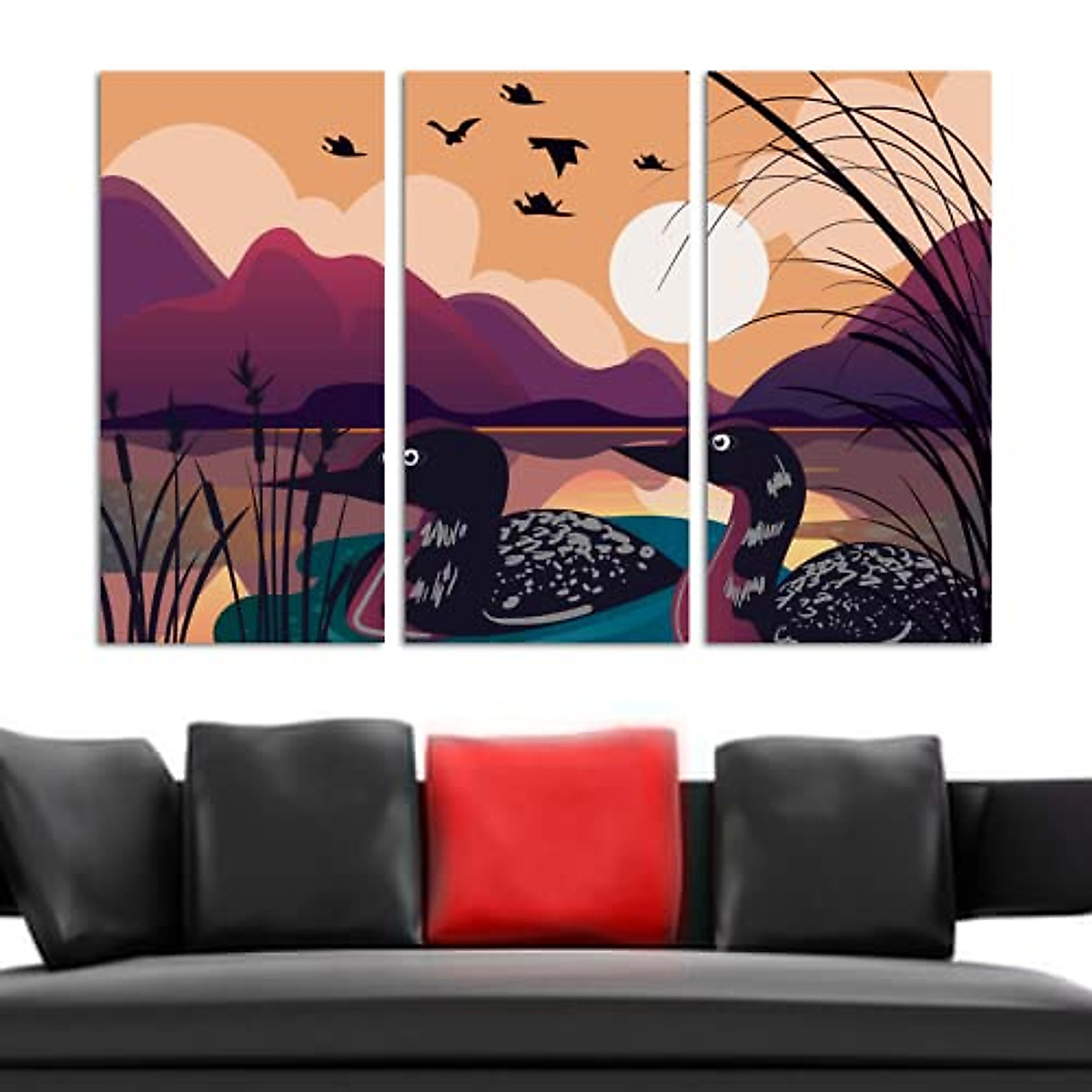 3 Panels Loon Bird Canvas Print Painting Modern Canvas Wall Art Oil Painting for Wall Decor and Home Decoration Artwork Framed Ready to Hang