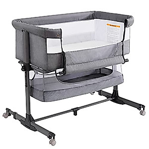 nordmiex 3 in 1 Baby Crib Bedside Crib,Baby Bassinet,Adjustable Portable Bed for Infant/Baby,Deep Grey