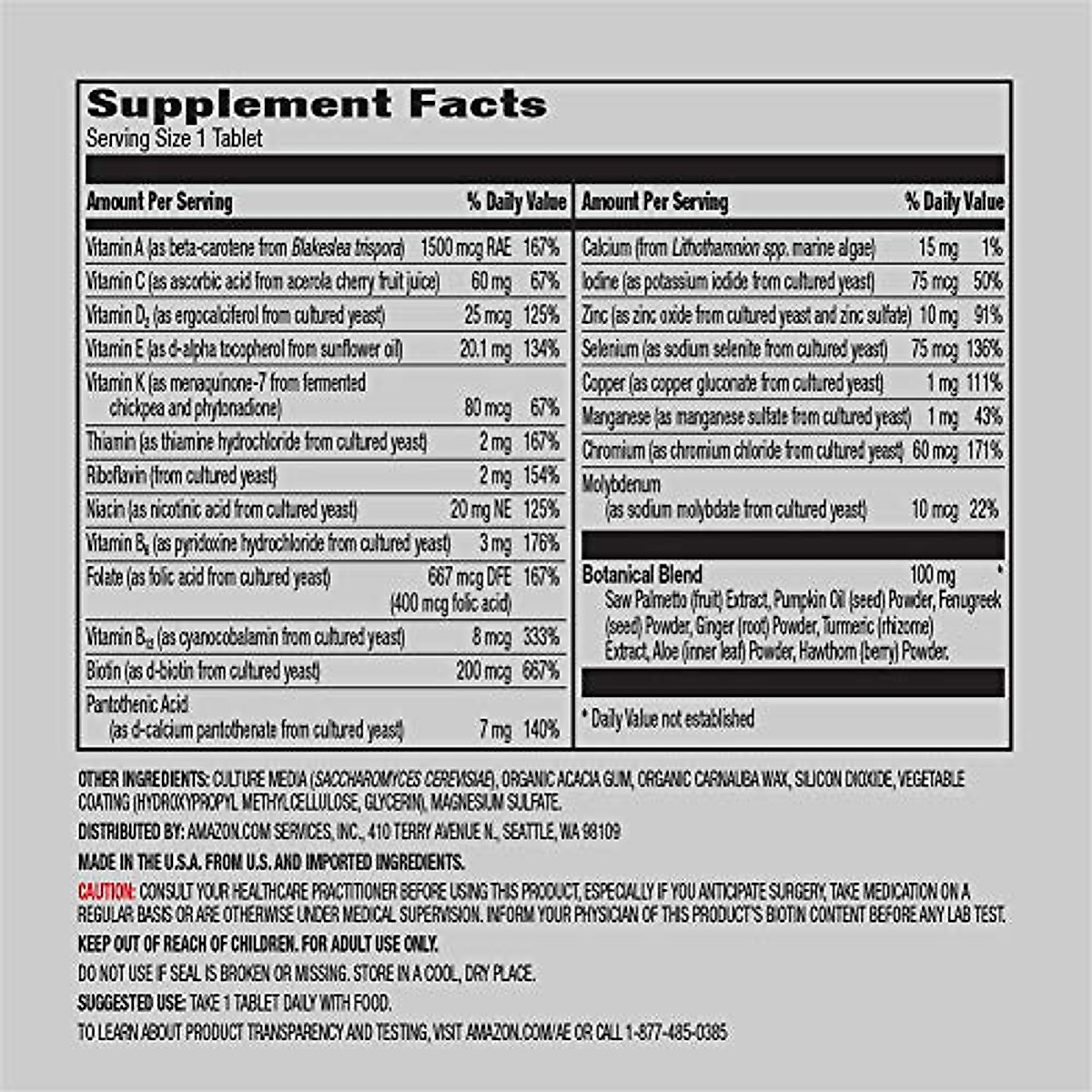 Amazon Elements Men’s 40+ One Daily Multivitamin, 67% Whole Food Cultured, Vegan, 65 Tablets, 2 month supply (Packaging may vary)