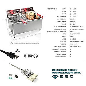 EGGKITPO Commercial Deep Fryer 12L x 2 Large Dual Tank Electric Deep Fryers with Basket Electric Countertop Fryer for Restaurant with 2 Frying Baskets and Lids, 1800W x 2, 120V