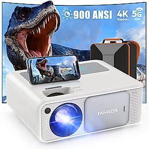 FANGOR 4K Supported Projector with 5G WiFi and Bluetooth - HD 900 ANSI 1080P Native Projector for Outdoor Movies, Home Video Projector with 4P Keystone 50% Zoom Supports TV Stick/Roku/Laptop/Phone