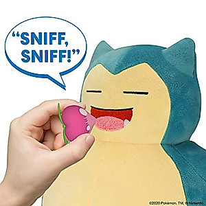 Pokemon Snooze Action Snorlax Plush, 10-Inch Plush Toy - Features Over 20 Authentic Snorlax Sounds, with 2 Modes of Play: Asleep & Awake, Plus Vibrating Belly - Eats Pecha Berry (Included)