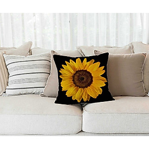 Sunflower Decorations Pillow Cover Blossom Black and Yellow Farmhouse Decor Throw Pillow Cases Cushion Cover 18 x 18 Inch Home Decoration