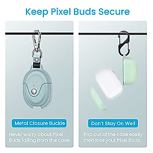 Fintie Protective Case for Pixel Buds A-Series (2021) / Pixel Buds 2 (2020), Premium PU Leather Slim Fit Metal Snap Closure Portable Cover Skin with Keychain, Ice Blue