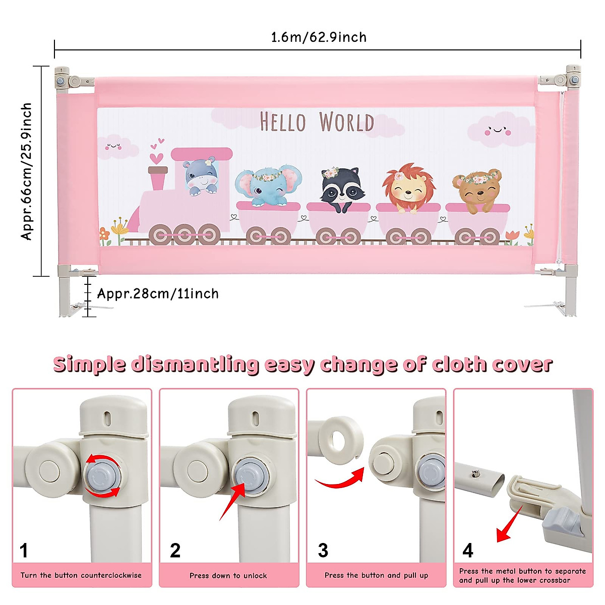 FITNATE Toddler Bed Rails, Guardian 39"-51" Extendable Bed Guard Rail for Toddlers, Side Bed Rails for Twin/Queen/King Size Bed, Pink