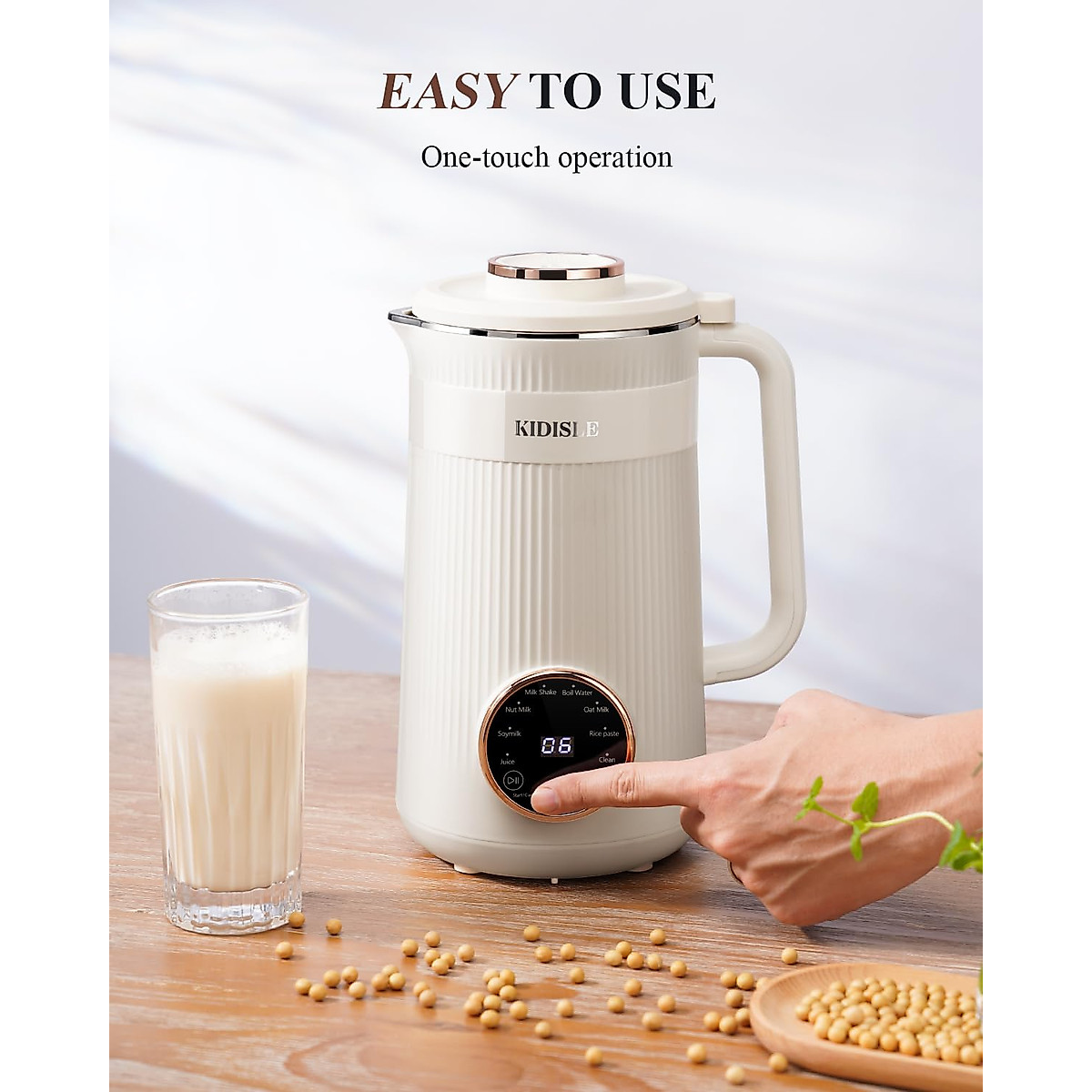 KIDISLE 8 in 1 Nut Milk Maker, 32oz Automatic Soybean Milk Machine for Homemade Almond, Oat, Coconut, Soy, Plant Based Milks and Non Dairy Beverages, with Delay Start/Keep Warm/Boil Water, Cream