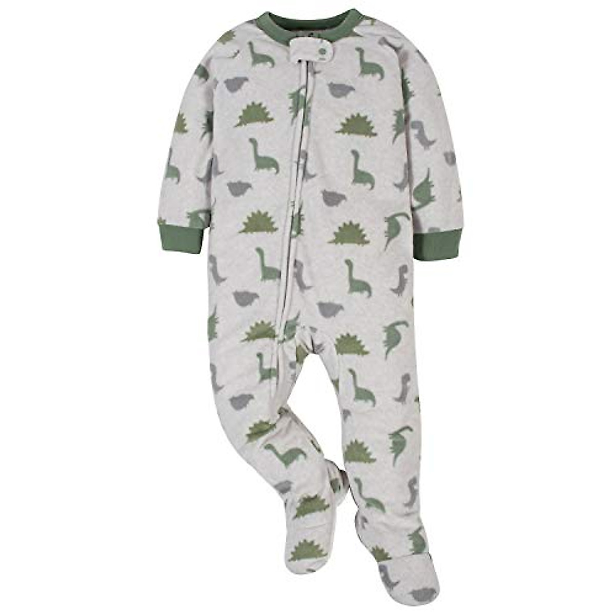 Gerber Baby Boys' Toddler Loose Fit Flame Resistant Fleece Footed Pajamas 2-Pack, Green Camo & Dino, 12 Months