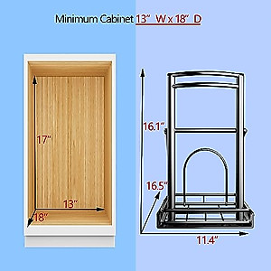 ANASTA Pull Out Trash Can Under Cabinet, in Cabinet Trash Can, Under Sink Counter Trash Can Pull Out, Requires 13" W X 18" D Cabinet Opening, Fits 7-10 Gallon 35QT Trash Can Not Included