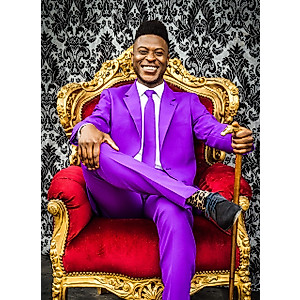 Opposuits Purple Prince Solid Purple Suit For Men Coming With Pants, Jacket and Tie, Purple Prince, US44