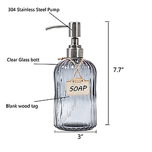 Funly mee 2-Pack 17 OZ Kitchen Dish Soap Bottle, Bathroom Hand Soap Dispenser with 304 Rustproof Stainless Steel Pump, Refillable Liquid Glass Soap Dispenser (Grey-2pack)