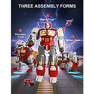 Transforming Toys - Dinosaur Robot Action Figures - Magnetic Assembling Robot Toys for Kids All-in-One Design Transforming Animals, Robots, Military Base Including Battle Guns, Cars, Airplane Models