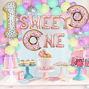 Sweet One Donut Birthday Party Decorations for Girls Donut 1st Birthday Pink Macaron Pastel Balloon Garland Arch Kit for Doughnut 1st Birthday Party Decor with Happy Birthday Banner