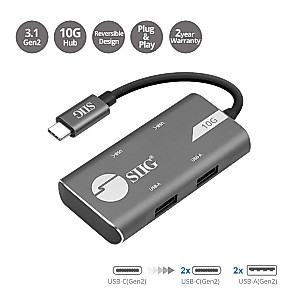 SIIG USB C Hub, 2X USB-C, 2X USB 3.1 with 10Gbps Data Transfer, Plug-n-Play for MacBook, PC, Laptop, Windows/MacOS (JU-H40G11-S1)