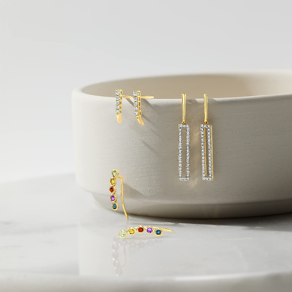 RS Pure by Ross-Simons 0.29 ct. t.w. Multi-Gemstone Ear Climbers in 14kt Yellow Gold