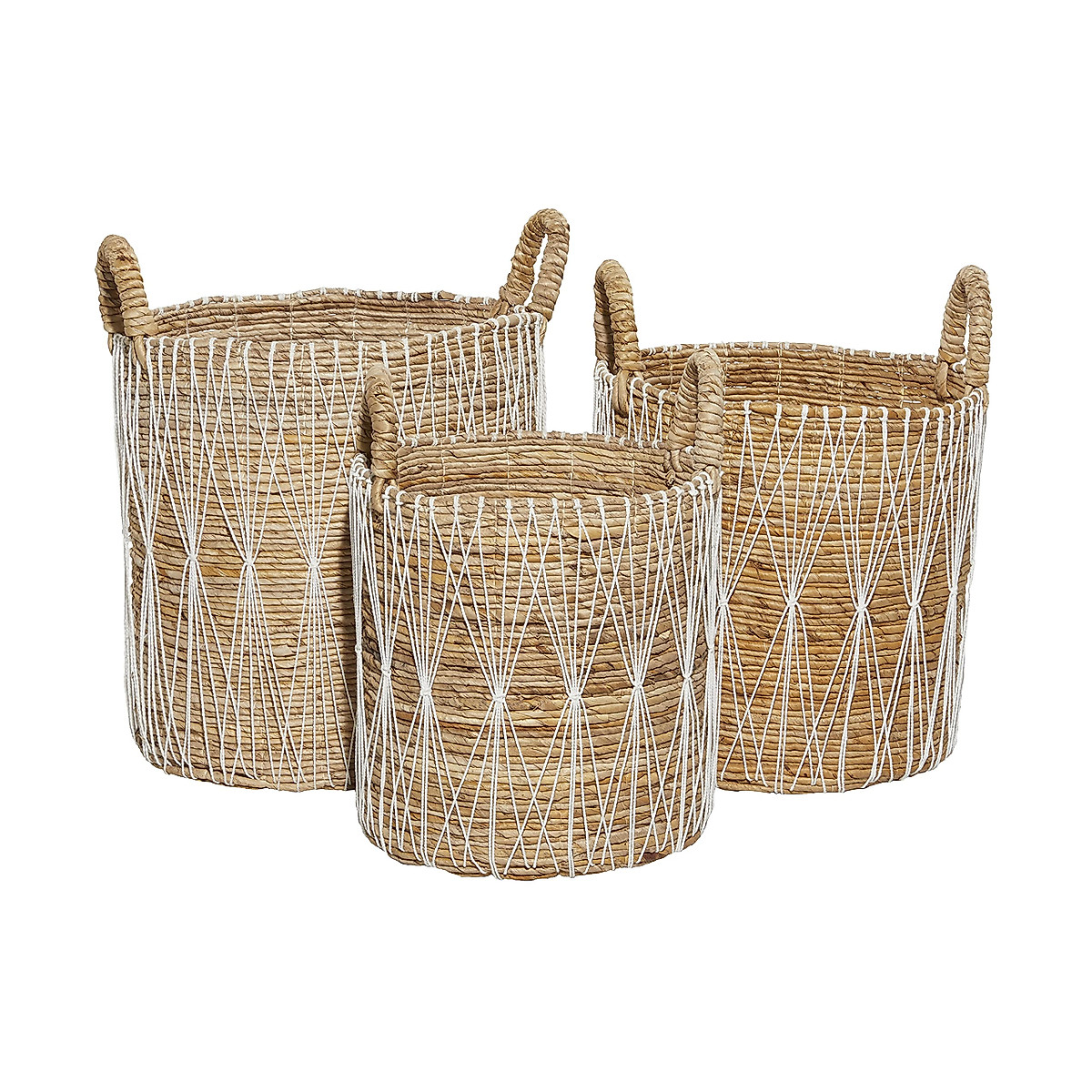 Set of 3 Brown Banana Leaf Storage Basket 21", 19", 17"H