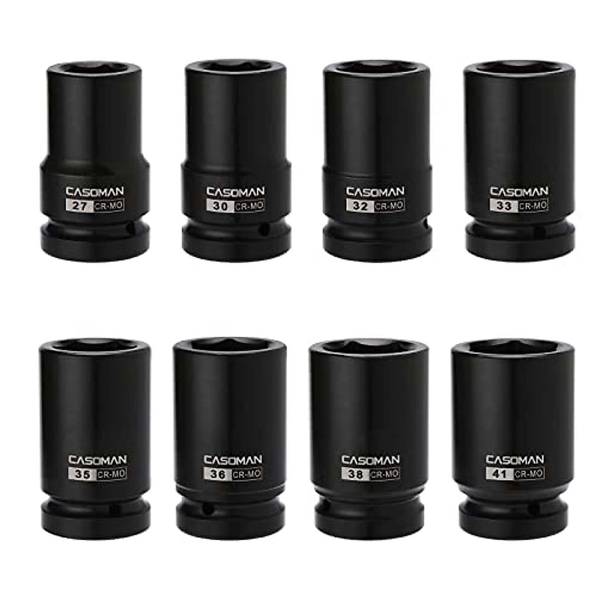 CASOMAN 8 Pieces 1-Inch Drive Deep Impact Socket Set, CR-MO, Metric, 6-Point, Heavy Duty Wheel Impact Socket Set