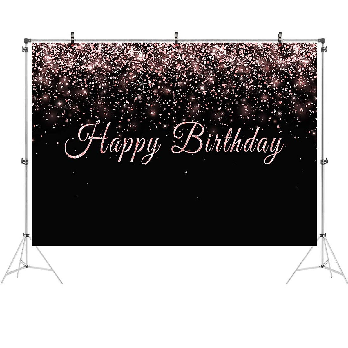 Happy Birthday Backdrop for Adult Party 16th 30th 40th 50th 60th Birthday Background 7x5ft Black and Rose Gold Birthday Backdrops for Photography Teens Girls Cake Table Banner Pink Photo Booth Props