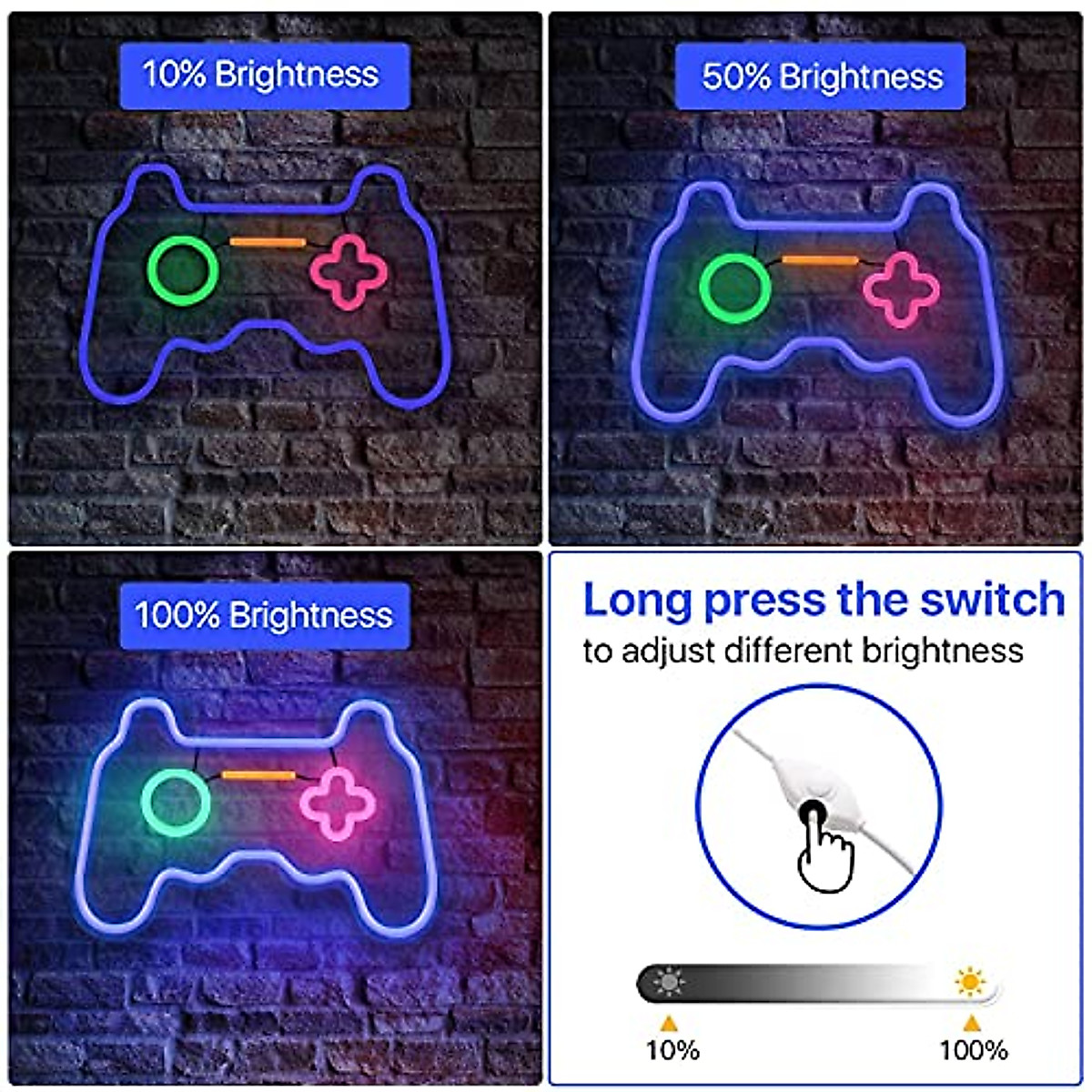 SOLIDEE Led Dimmable Neon Signs Wall Decorations For Living Room|Bedroom Gamepad Controller Shape Neon Sign Lights Game Room Decor Accessories Cool Teen Boys|Girls|Kids Gamer Gifts