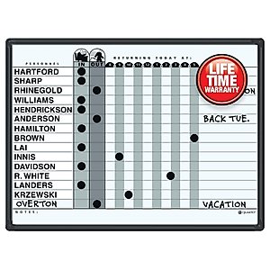 Quartet Grey DuraMax Porcelain In/Out Personnel Board System, 15 Names, 18 x 24 Inches, Black Aluminum Frame (781G)