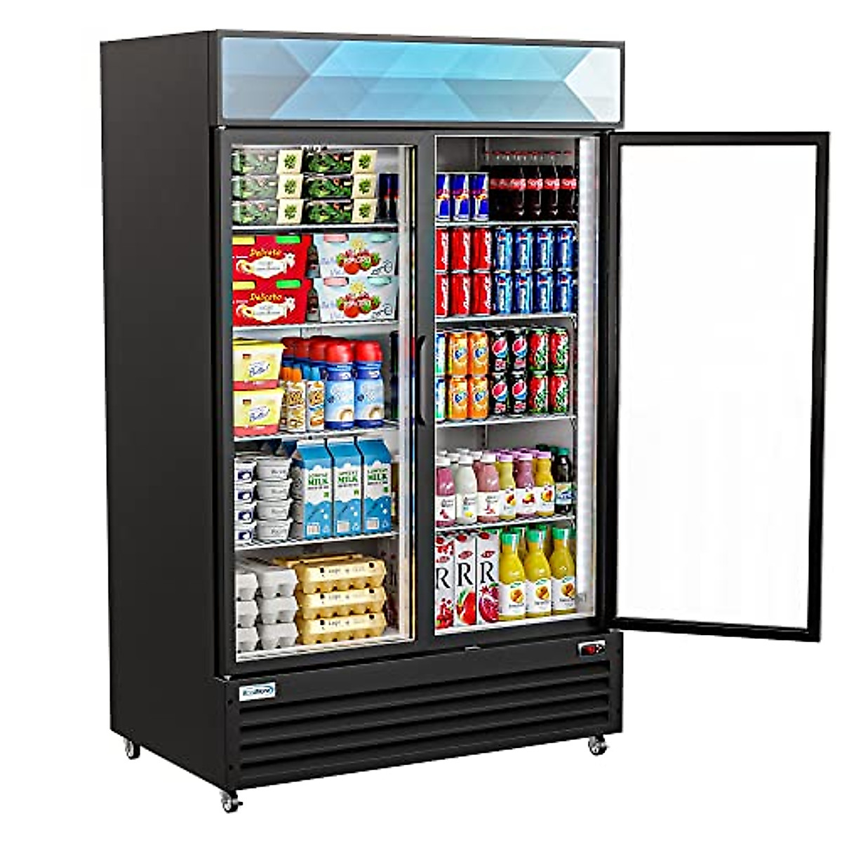 KoolMore - MDR-2GD-35C 45" Commercial Glass 2 Door Display Refrigerator Merchandiser - Upright Beverage Cooler with LED Lighting - 35 Cu. Ft, Black