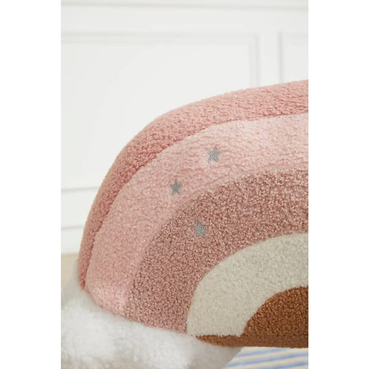 Hopscotch Squad Rainbow Rocker Fully Assembled Natural Wood Rocking Horse with Soft Fleece Pink Puffy Plush Clouds