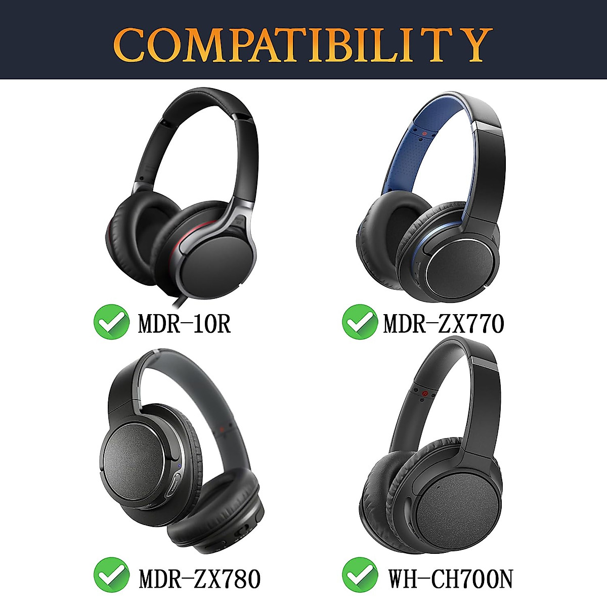 SOULWIT Replacement Ear Pads Cushions for Sony WH-CH700N (WHCH700N) & MDR-ZX780 (ZX780DC)/MDR-ZX770 (ZX770BN ZX770BT), Earpads for MDR-10R (10RNC 10RBT) Over-Ear Headphones (Titanium)