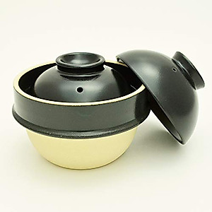 Tsukamoto AKM-2 Rice Pot, Black, 1 Cup, Living Alone, Mashiko Ware Kamakko Rice, Earthenware Pot, 2 Types of Chopsticks Rests