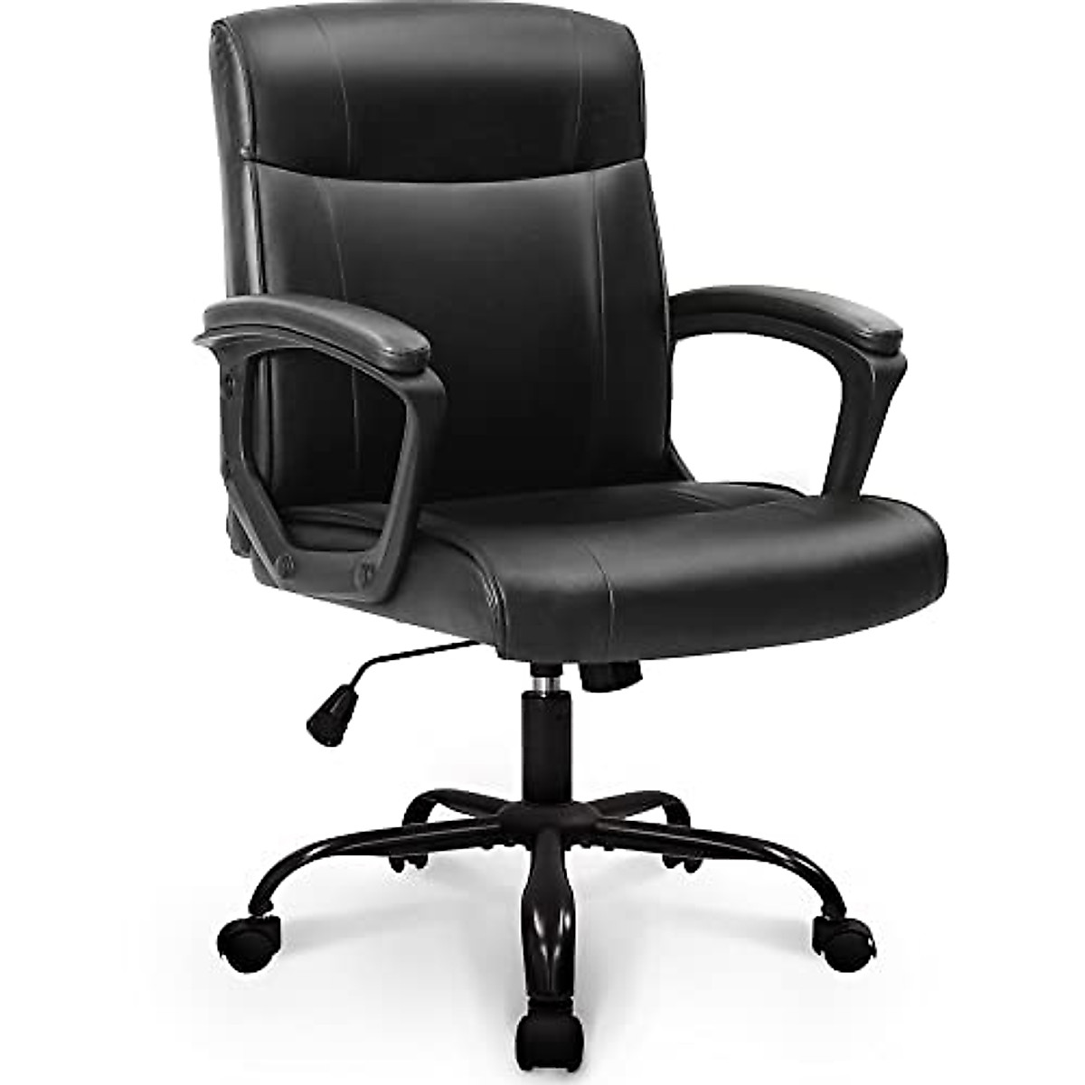 neo chair Ergonomic Office Chair Desk Chair Mid Back Executive PU Leather Adjustable Computer Desk Gaming Chair Comfortable Padded Arm Lumbar Support Rolling Swivel with Wheels (Jet Black)