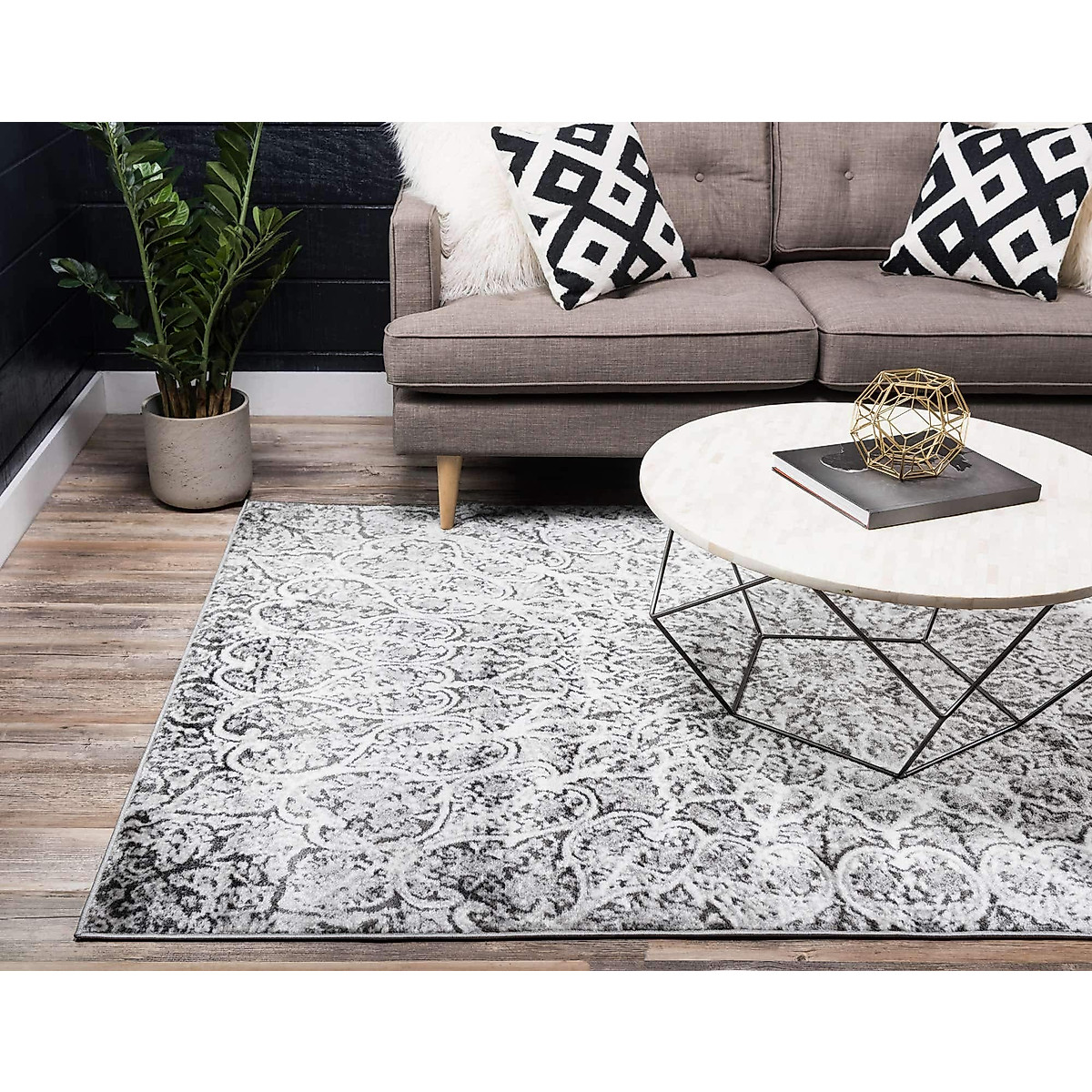 Unique Loom Sofia Collection Area Rug - Grace (6' 1" x 9', Dark Gray/ Gray)