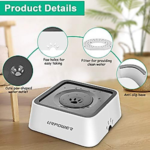 URPOWER 2L Water Bowl, 70oz Large Capacity No Spill Dog Bowl with Eco-Friendly Material, Slow Water Feeder / Dispenser Vehicle Carried Travel for Cats & Pets