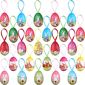 25 Pieces Paper Mache Egg Hanging Ornaments Easter Decoration, Foam Easter Bunny Hen and Egg Ornaments for Party Garden Home Decoration