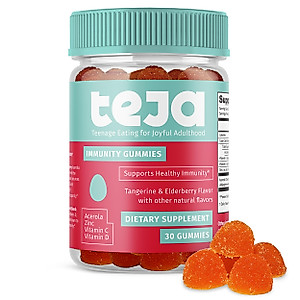 TEJA Immunity Gummy Vitamins for Teens and Adults, Daily Immune Support, Vitamins C, D, Zinc, Low Sugar, Teen Health, 30 Gummies