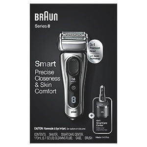Braun Electric Razor for Men, Series 8 8457cc Electric Foil Shaver with Precision Beard Trimmer, Cleaning & Charging SmartCare Center, Galvano Silver