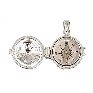 Stanley London Sterling Silver Compass Rose Locket with Working Compass (Locket With Chain No Personalization)