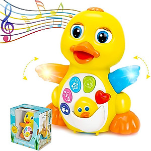 TOYTHRILL Baby Musical Duck Toy, Dancing Walking Yellow Duck - Interactive Action Learning Educational Flapping Light up Dancing Duck with Music