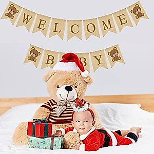 We Can Bearly Wait Baby Shower Party Decorations, Little Bear Baby Shower Themed Banner, Welcome Baby Burlap Banner for Boys and Girls,Baby Announcement and Gender Reveal Party Supplies and Favors,Vintage Garland and Sign,Suitable for Brown Teddy Bear The