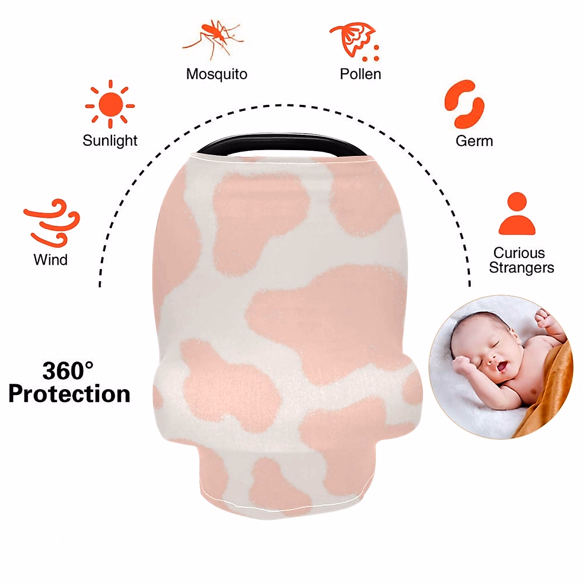 Nursing Cover Breastfeeding Scarf Pink Cow Print- Baby Car Seat Covers, Stroller Cover, Carseat Canopy(7ya1a)