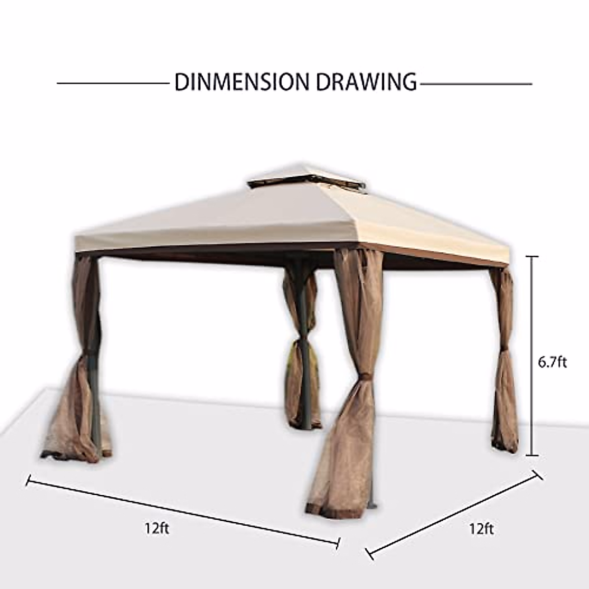 Sunshine Outdoor Replacement Gazebo Mosquito Netting 4 Panels with Zipper for Garden Patio Backyard (12'x12', Coffee)(Netting Only)