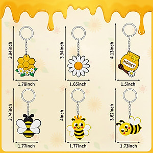 ZAUGONTW 48 Pcs Bee Keychain, Bee Party Favors Bee Decorations, Flower Honey Pots Bees Decor for Bee Theme Party Baby Shower Kids Birthday Supplies Decorations