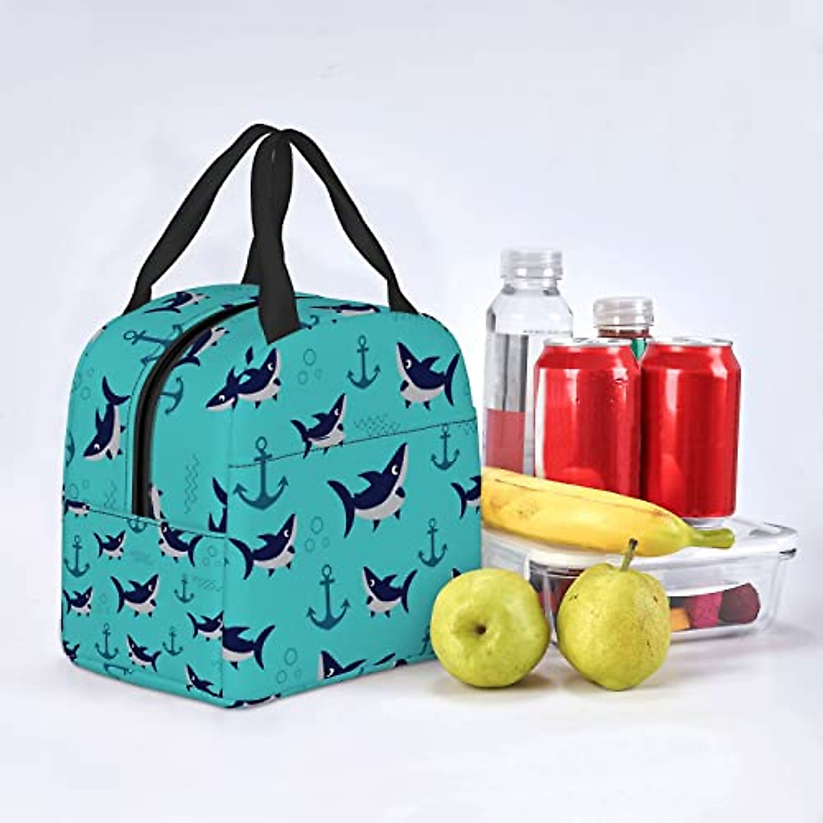 Ocean Lunch Bag Women Small Cooler Bags Insulated Lunch Box for Teen Girls Mens Lunchbox for Work Cooler Tote Bag Waterproof Leak Proof for School Pinic Shark