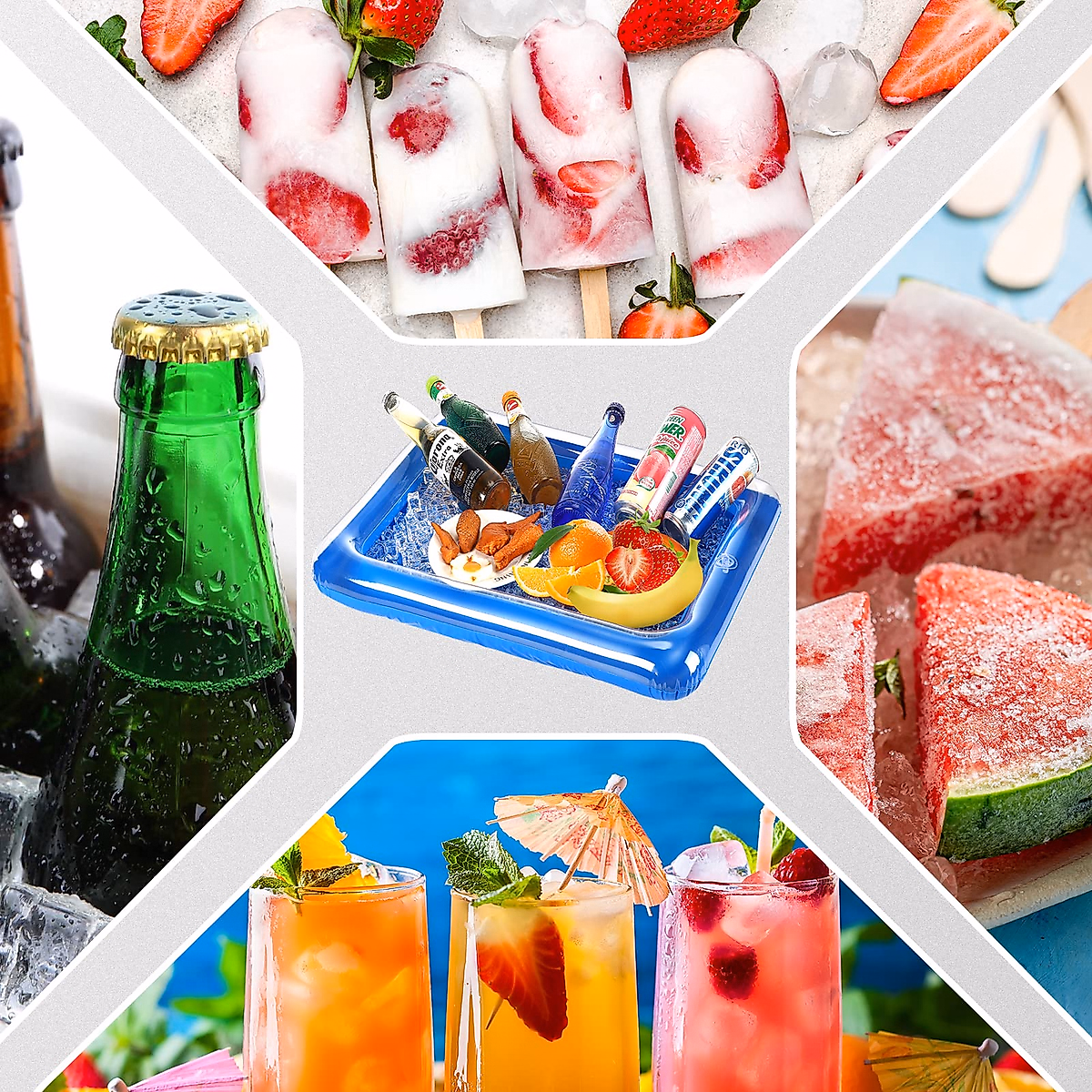 12 Pcs Inflatable Ice Serving Bar Coolers for Parties Salad BBQ Picnic Ice Food Drinks Buffet Server Tray Party Cooler Tray Inflatable Serving Bar for Indoor Outdoor Party Picnic Swimming Pool