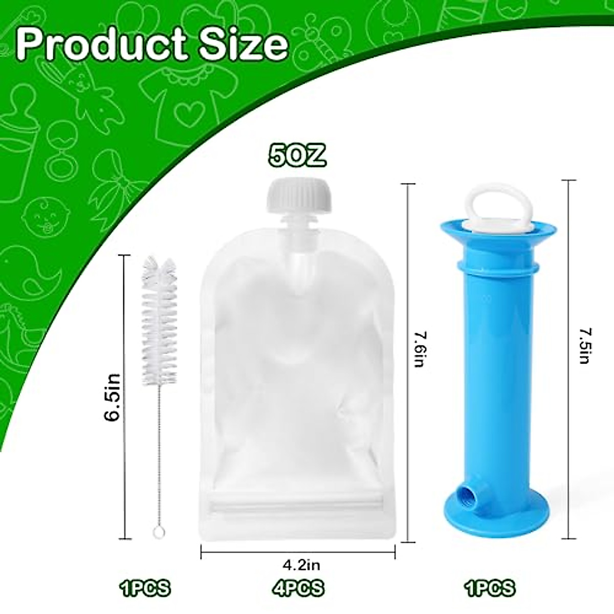 BABORUI Reusable Baby Food Pouches Filler Kit, Portable Baby Food Pouches Refillable Kit for Applesauce Yogurt Smoothie, Baby Food Maker with 4pcs Reusable Pouches for Toddlers Baby