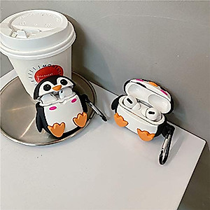 UR Sunshine Case Compatible with AirPods Pro, Cute Creative Cartoon Black White Sitting Penguin Baby Shape Matte Surface Soft Silicone Rubber TPU Case Cover Protective Skin for Earphone Earbud